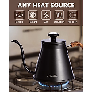 harriet Gooseneck Kettle, 37oz (1.1L) Pour Over Kettle with Built-in Thermometer Coffee Kettle with Anti-Hot Handle, Anti-Rust Stainless Steel with Flow Spout Design For Drip Coffee