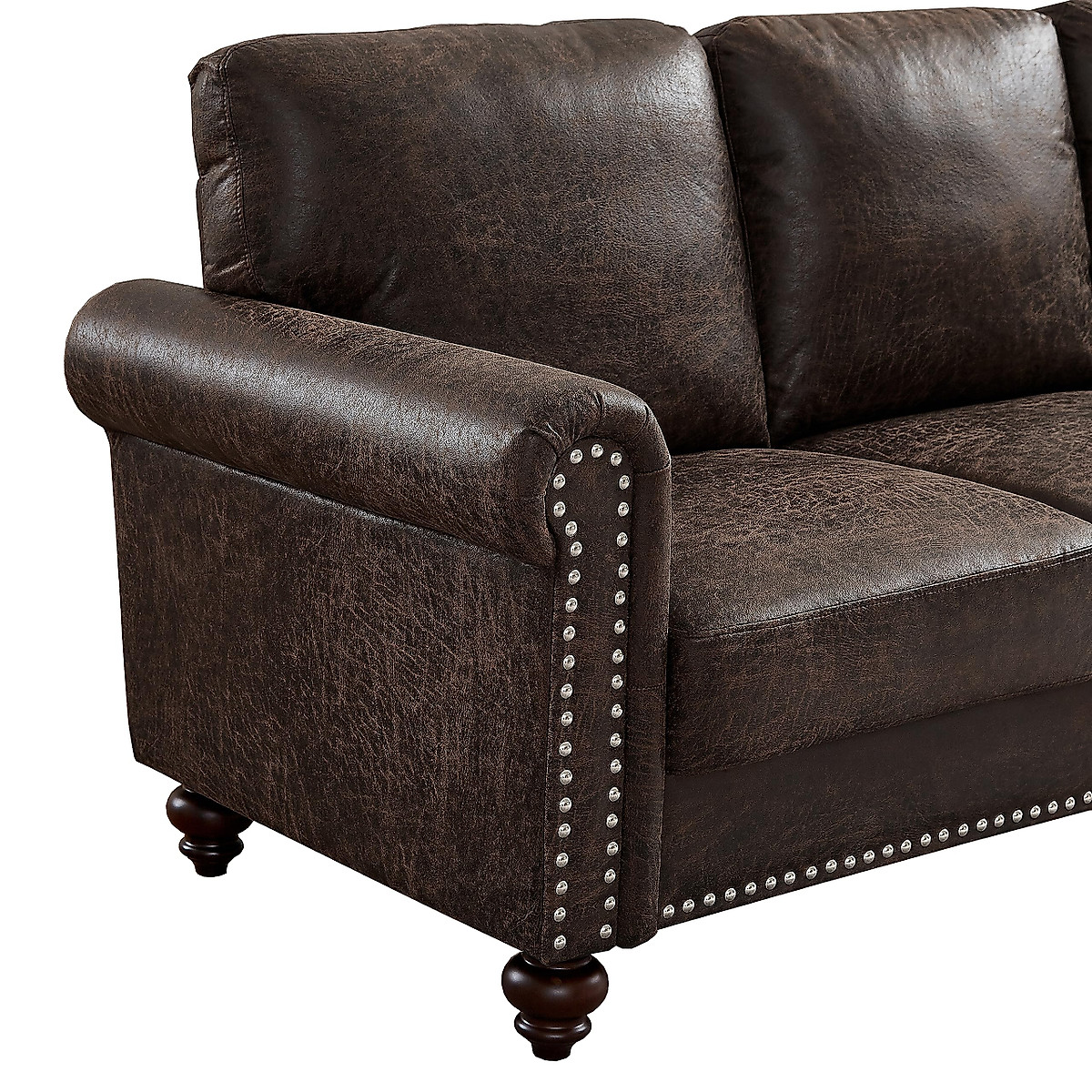 LAVHOME 80 Inch Chesterfield, Modern 3 Seater Couches with Rolled Arms and Nailhead, Classic Tufted Upholstered Leathaire Fabric Sofa for Living Room, Dark Brown
