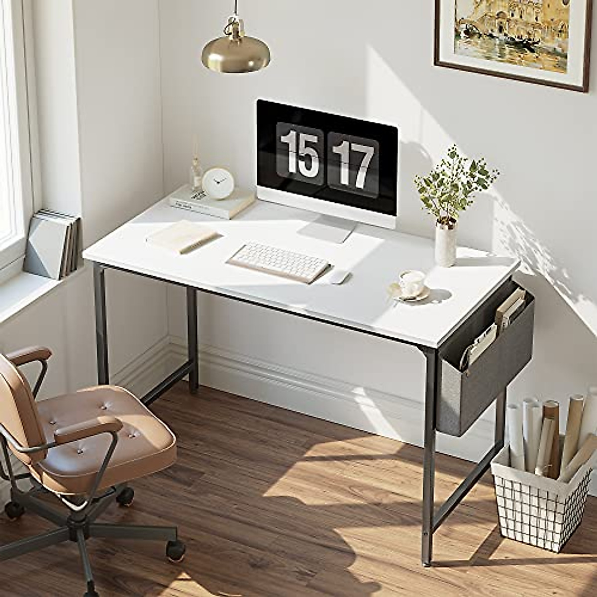 CubiCubi Computer Desk 32" Study Writing Table for Home Office, Modern Simple Style PC Desk, Black Metal Frame, White