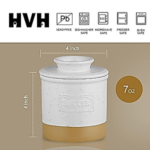 HVH Ceramic Butter Crock, French Butter Dish with Lid for Countertop, Butter Keeper for Counter, Butter Crock with Water, Butter Holder for Soft Butter, Farmhouse Style (White)