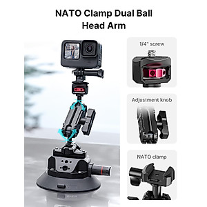 Camera Suction Cup Mount for Gopro - ULANZI SC-02 4.5in Pump-actived Vacuum Suction Mount w Quick Release NATO Magic Arm Car Boat Windshield Window Mount Compatible with Go pro Nikon Canon Sony DSLR