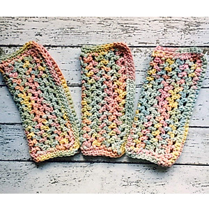 Kitchen Dish Cloths Green Pink Yellow Pastel Cotton Washcloths Set of 3 Handmade Crochet