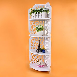 HERCHR 4 Tier Corner Bookshelf, White Corner Shelf Stand Corner Plant Stand Corner Shelves Bathroom Corner Shelf Corner Storage