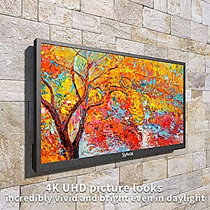 SYLVOX 55-Inch Outdoor TV, Smart TV Waterproof 4K LED Outdoor Television with Dual Speakers, Ultra-Thin High Resolution, Support Bluetooth & Wi-Fi, Commercial Grade Suitable for Partial Sun Areas