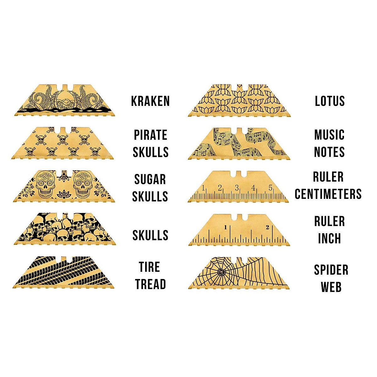 NDZ Performance Serrated Steel Blade Replacement for Berkling Utility Knife, Custom Double Sided Laser Engraved Designs, Gold - Scroll, Single Pack
