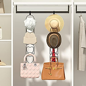 LINFIDITE 10 Pack Hat Rack Hanger Holder Organizer Closet Hanging Baseball Cap Display Storage Rack Wig Rack Over Door Wall Mounted for Scarves Handbags Towels Clothes Ties w Hanging Hook Black