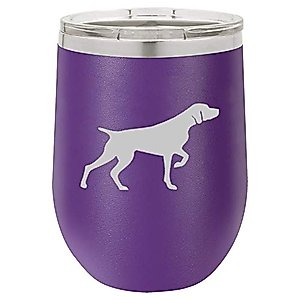MIP Brand 12 oz Double Wall Vacuum Insulated Stainless Steel Stemless Wine Tumbler Glass Coffee Travel Mug With Lid German Shorthaired Pointer (Purple)