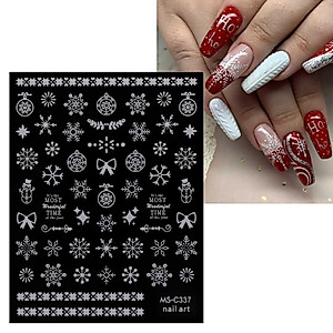 JMEOWIO 9 Sheets Christmas Nail Art Stickers Decals Self-Adhesive Pegatinas Uñas Snowflake Xmas Winter Holiday White Nail Supplies Nail Art Design Decoration Accessories