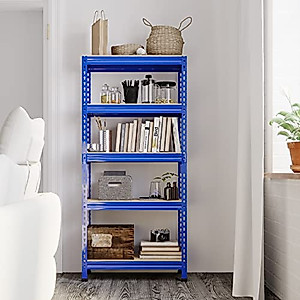 BuxWellBang 5-Shelf Heavy Duty Shelving - Adjustable Garage Storage Shelves, Metal Utility Storage Racks for Warehouse Pantry Basement Kitchen, Garage Organizers Shelf Unit, Blue