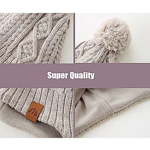 LMLALML Boys Winter Hat Earflap Knitted Beanie for Kids Warm Fleece Lined Thicken Hat for Baby Beige