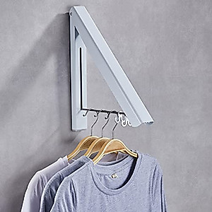 DOMWATER Retractable Clothes Rack - Wall Mounted Folding Clothes Hanger Drying Rack for Laundry Room Closet Storage Organization (2 Racks, White)