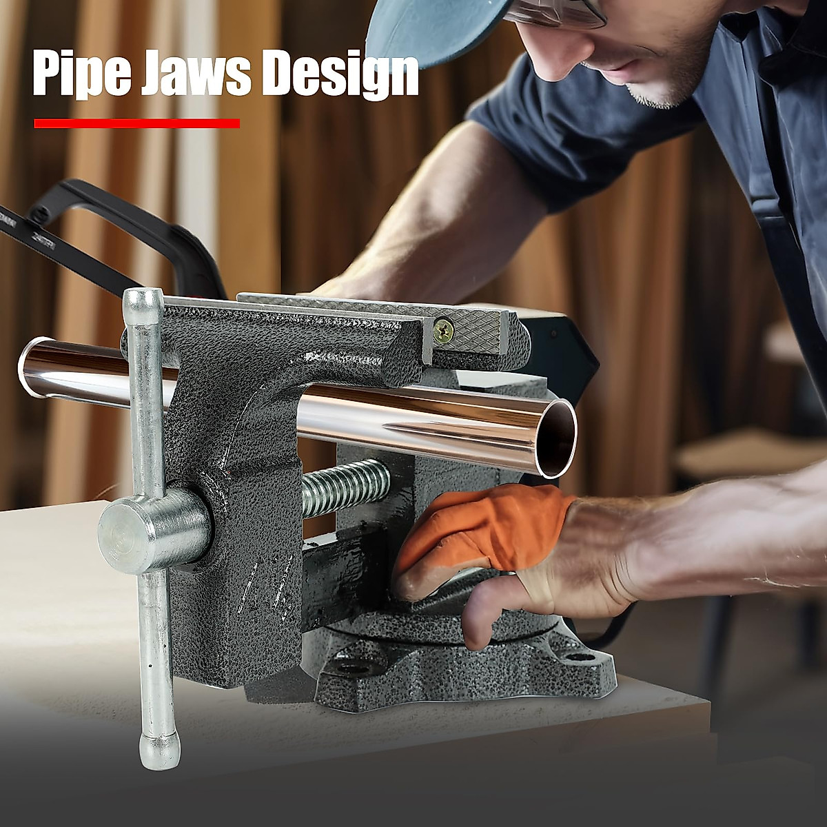 EASYBERG 4.5 Inch Bench Vise, Vice for Workbench with 270° Swivel Locking Base and 4.3in Jaw Opening, Bench Vice for Home DIY Woodworking, Drilling, Cutting Conduit