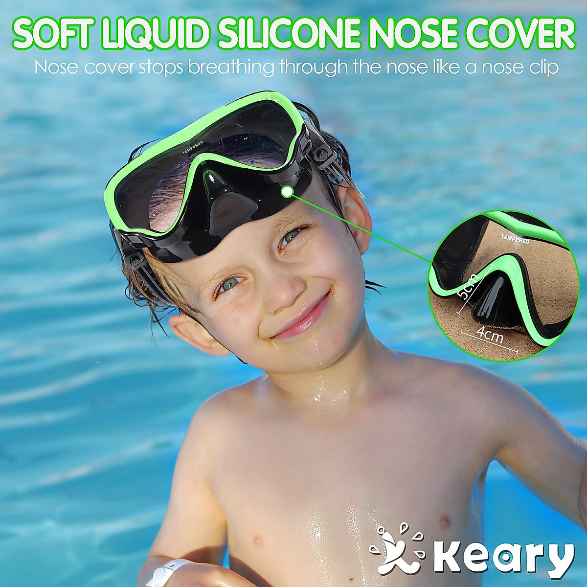 Keary Kids Swim Goggles Swimming Mask Goggles for Kids Boys Girls Toddler Youth 6-14 4-7 3-6, No Leak Anti-Fog Clear Goggles Kids Water Pool Underwater Swimming Goggles with Nose Cover Swim Glasses