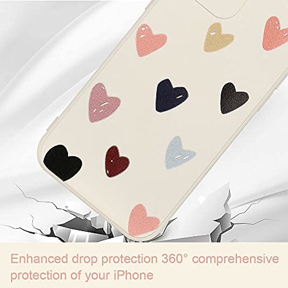 LLZ.COQUE for iPhone SE Case 2020/2022, iPhone 7 Case iPhone 8 Phone Case Cute for Women Girls Matte Love-Hearts Pattern Design Soft Liquid Silicone Shockproof Protective Cover 4.7 inch - Beige