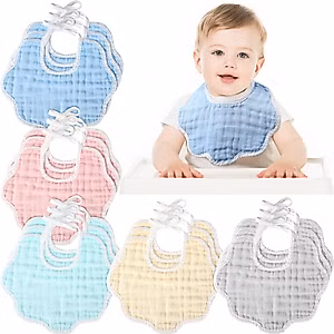 Zhanmai 15 Pieces Newborn Bib Baby Bandana Drooling Bibs 8-Layer Muslin Bibs Unisex Soft and Adjustable Absorbent Bibs for 0-12 Months Infant Toddlers Drooling and Teething, 5 Colors