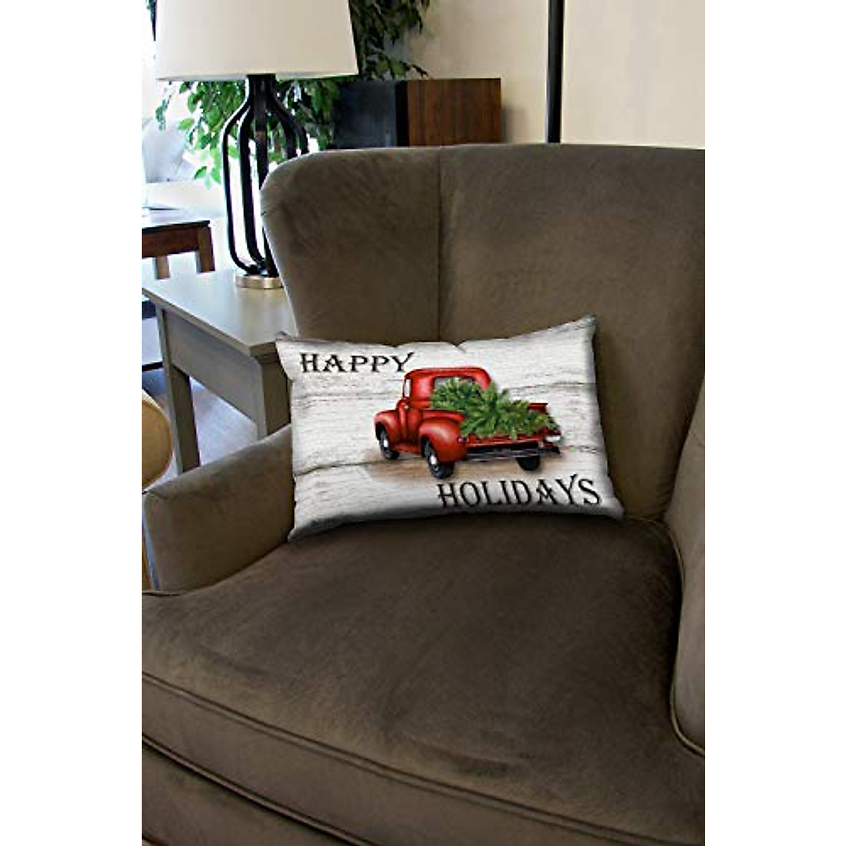 Toland Home Garden Red Truck Holidays 12 x 19 Inch Indoor, Pillow, Case (2-Pack)