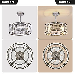 Flush Mount Caged Ceiling Fan with Lights Remote Control, Low Profile Ceiling Fan with Light Small Modern Bladeless Ceiling Fan with Reversible 6 Speeds Motor for Bedroom Dining Room (Brushed Nickel)