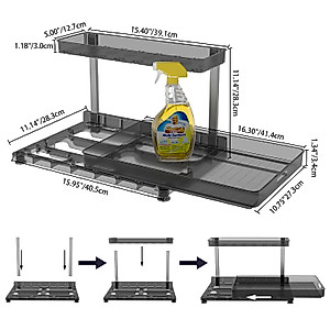 Fowooyeen Under Sink Organizer Storage, 2 Pack Pull Out Cabinet Organizer 2-Tier Sliding Basket Drawer, Multi-Purpose Storage Shelf for Kitchen Bathroom, Black