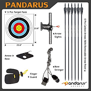 PANDARUS Wooden Takedown Recurve Bow 62" Right Handed for Outdoor Training Practice Recurve Bow for Adult & Youth Beginner (35lbs, Right Handed Pro)