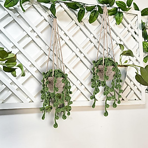Crochet Hanging Plants, Succulent Car Plants, Mini Macrame Plant Car Accessories Rear View Mirror Charm Cute Hanging Rearview Car Decor Boho Hanger Gifts for Plant Lover 1