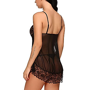 Avidlove Sexy Babydoll Lingerie for Women Lace Chemise Nightgowns Wedding Nightie Black, M