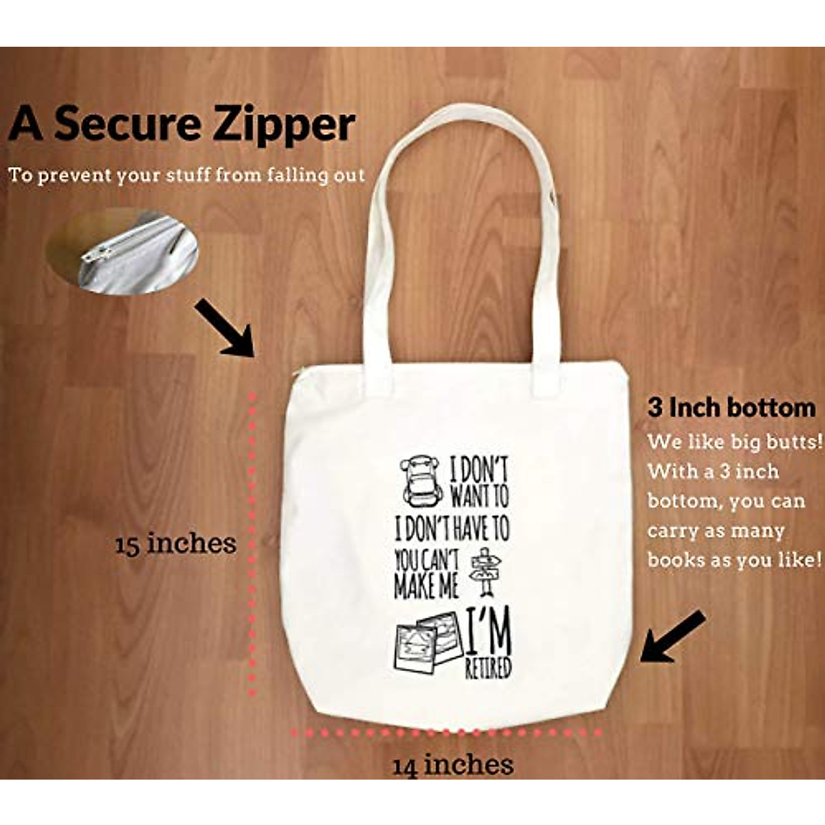 Retirement Tote Bag With A Zipper - Two Open Pockets and One Zipper Compartment - Retirement Gift Bag - Men and Women Retirement Gifts