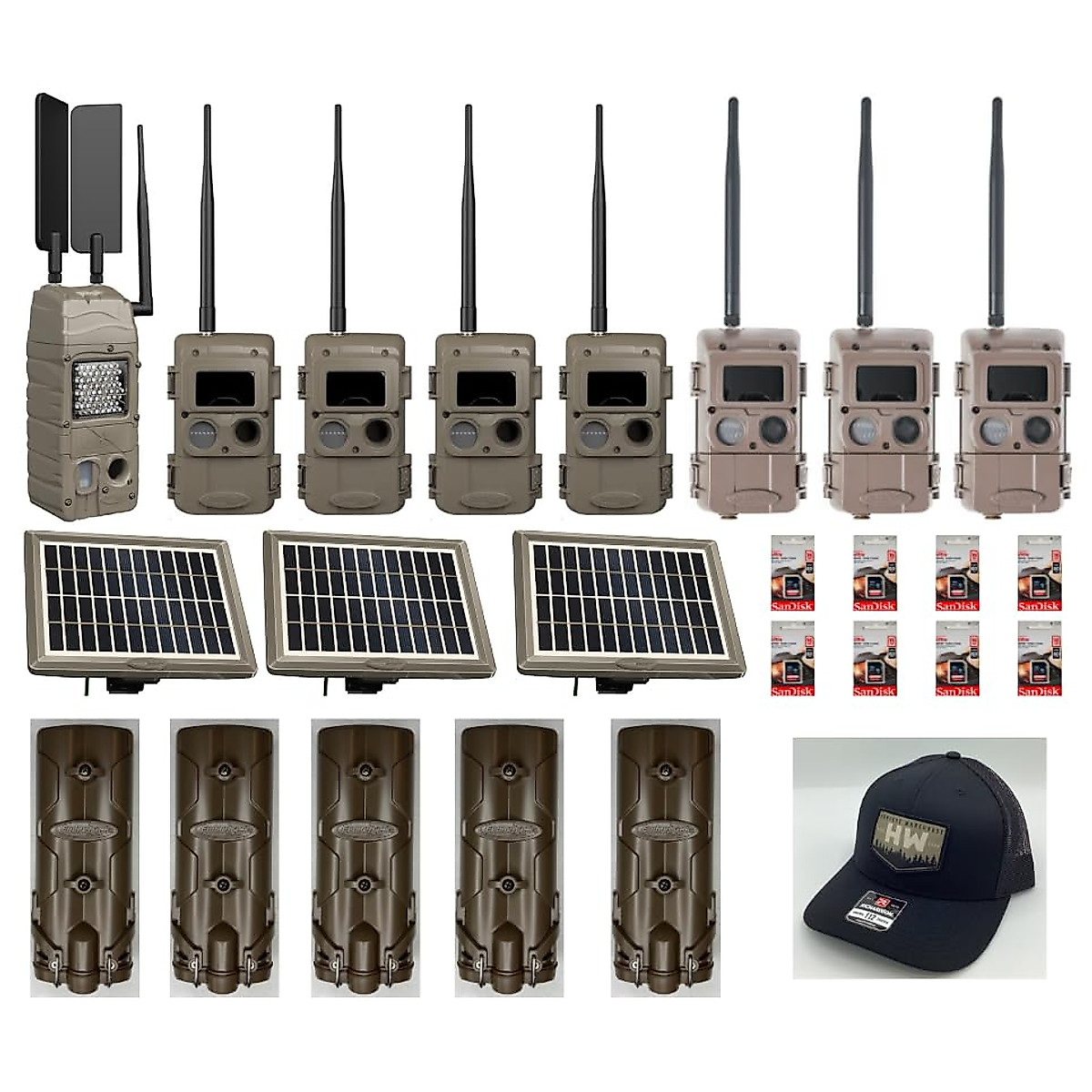 Cuddelink Cuddeback 1 Model G-5109 Cellular Camera Powered by Verizon 7 Remote Cameras L Series 3 Solar Power Banks Models PW-3600 5 Battery Power Banks New Model 8 16GB SD Cards 1 HW Hat New