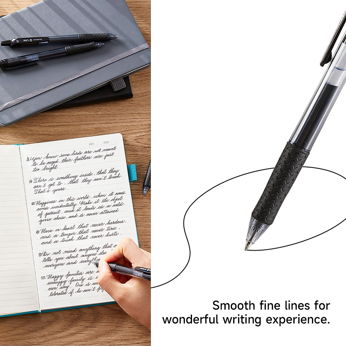 Black Gel Pens, 46 Pack(20 Gel Pens with 26 Refills) Lineon Retractable Medium Point Gel Pens Smooth Writing with Comfortable Grip for Office School