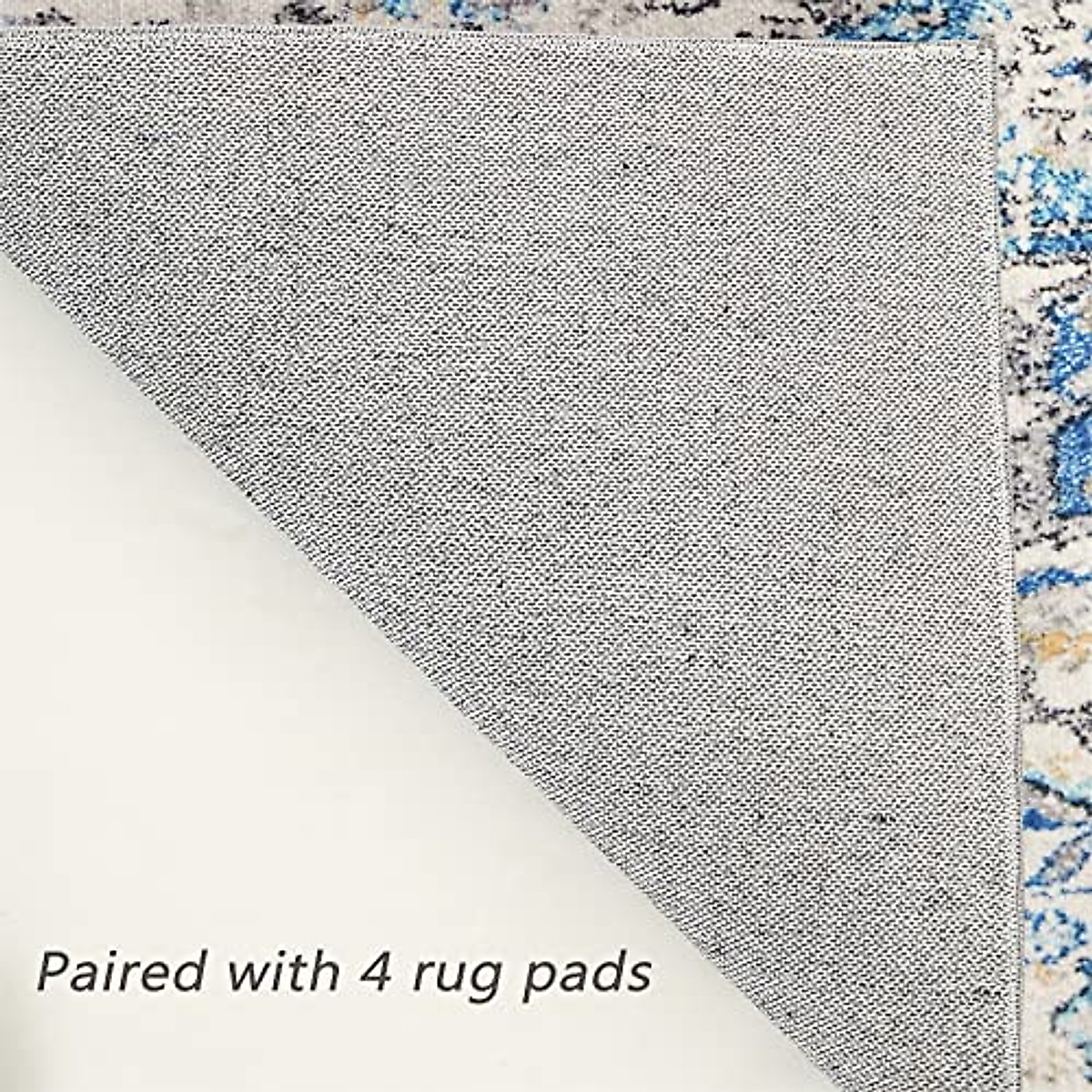 RoomTalks Blue Ultra Thin Vintage Distressed Persian Around Area Rug 5ft Non-Slip Circle Rugs for Bedroom Living Room Dining Room Table Office Flatweave Stain Resistant Machine Washable
