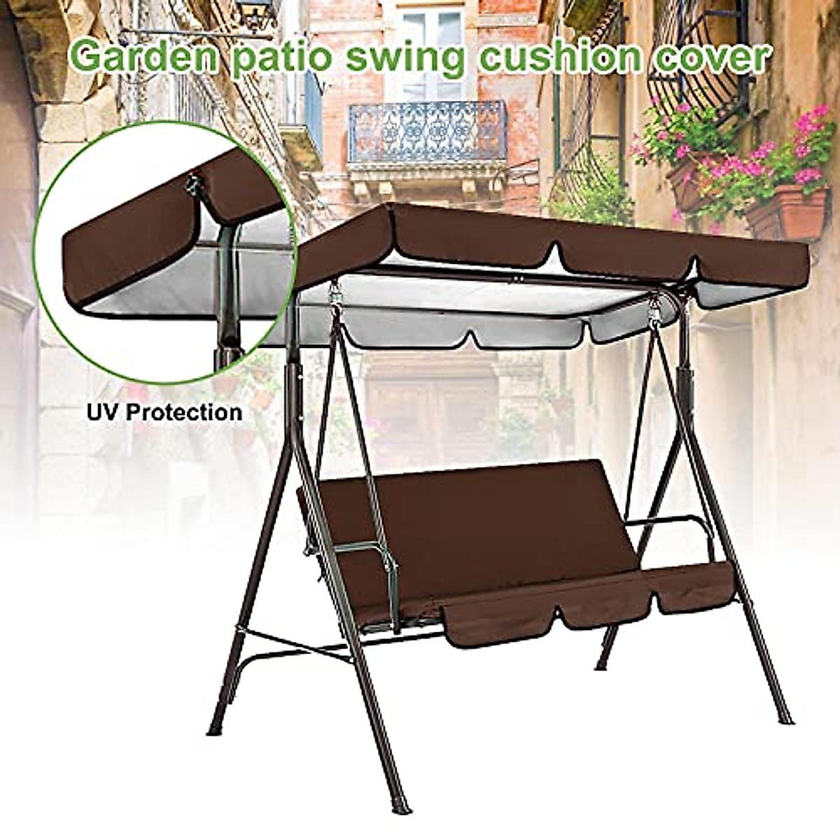 Swing Canopy Replacement Cover and Swing Cushion Cover,Waterproof 2 and 3 Seater Swing Top Cover and Chair Cover,Garden Outdoor Patio Swing Seat Cover Replacement,Blue,195x125x15cm/77x49x6''