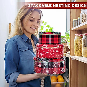 Yeenoon 3 Pack Christmas Cookie Tins with Lids, Round Sturdy Gift Tins, Christmas Baking Cake Container for Storing Patisseries, Snack, Chocolate, Special Christmas Holidays Gift