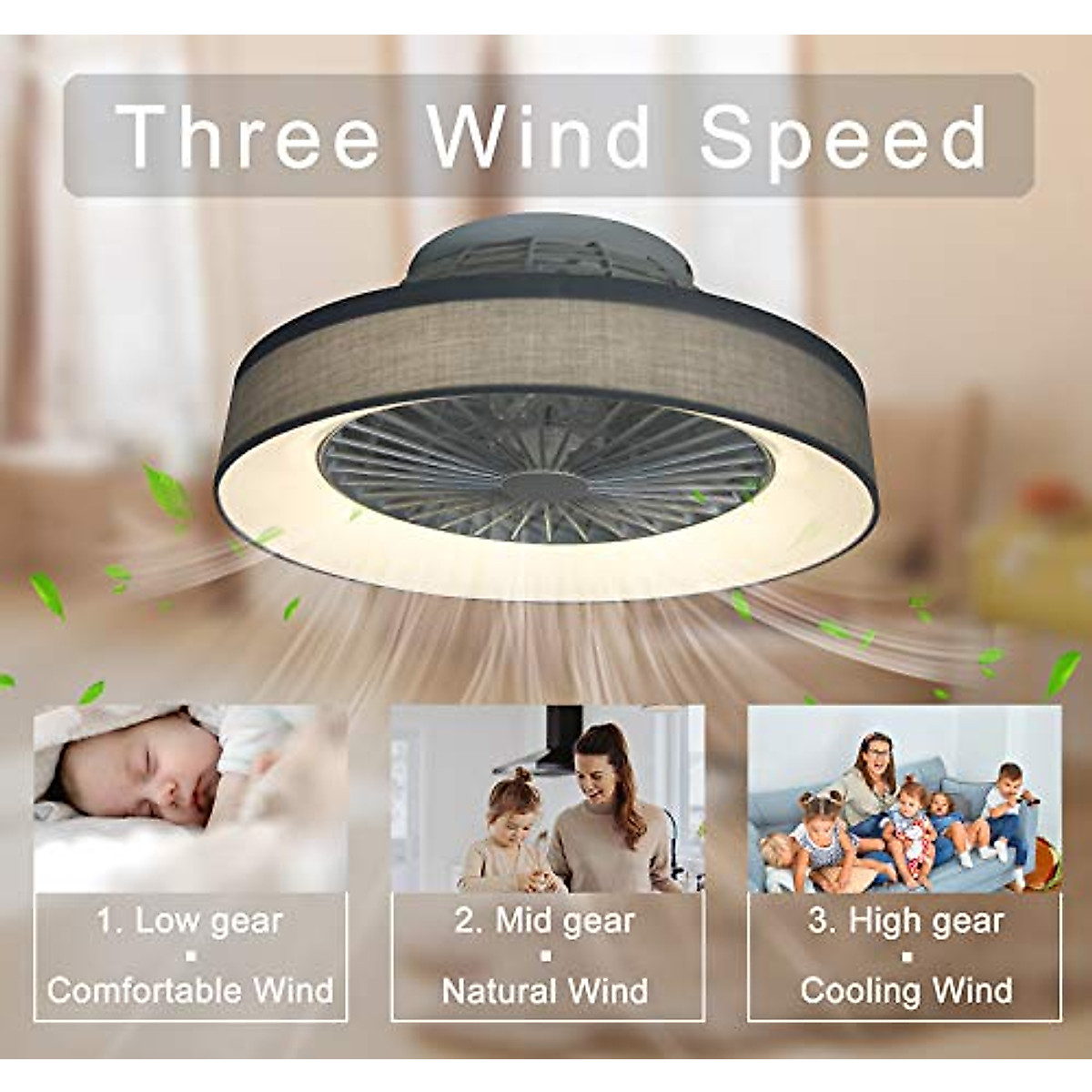 Anresun Ceiling Lamp Modern LED Semi Flush Mount Light Fandelier Adjustable Wind Speed Remote Control Dimmable 3 Files Fan Chandelier Modern Bedroom Living Room (Grey)