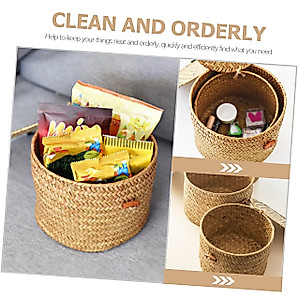 GARVALON Round Wicker Basket with Lid, 150 oz, Snacks, Cosmetics, Desktop Storage