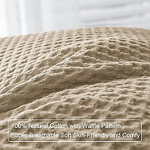 PHF 100% Cotton Waffle Weave Lumbar Pillow Cover 12" x 20", 2 Pack Elegant Home Decorative Rectangle Throw Pillow Covers for Bed Couch Sofa, Khaki (No Insert)