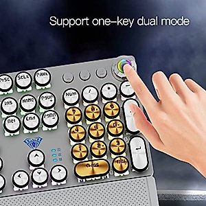 CHICHEN Mechanical Gaming Keyboard,BlueSwitches,USB Wired,Retro Steampunk Typewriter,Round Keycaps,for Game and Office,for Laptop Desktop Computer PC (Bkack-Blue switches)