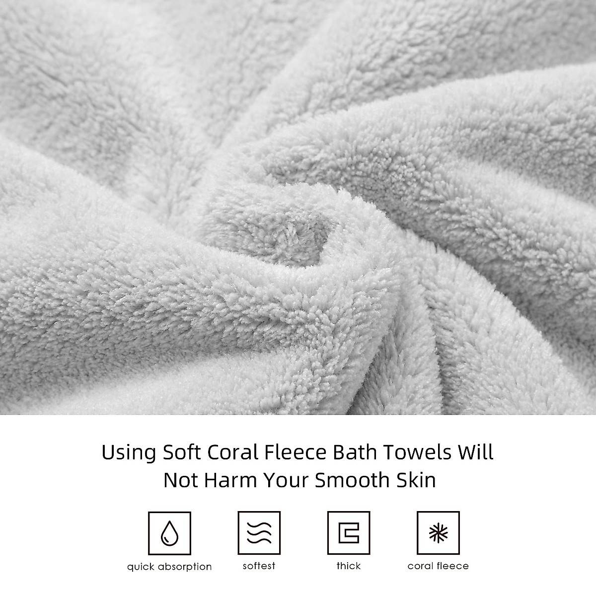 GGT Microfiber Bath Towels, Bath Towel Set 4 Pack (27" x 55"), Super Soft, Absorb and Fast Drying Coral Fleece Towel Set for Bath Fitness, Bathroom, Shower, Sports, Light Grey