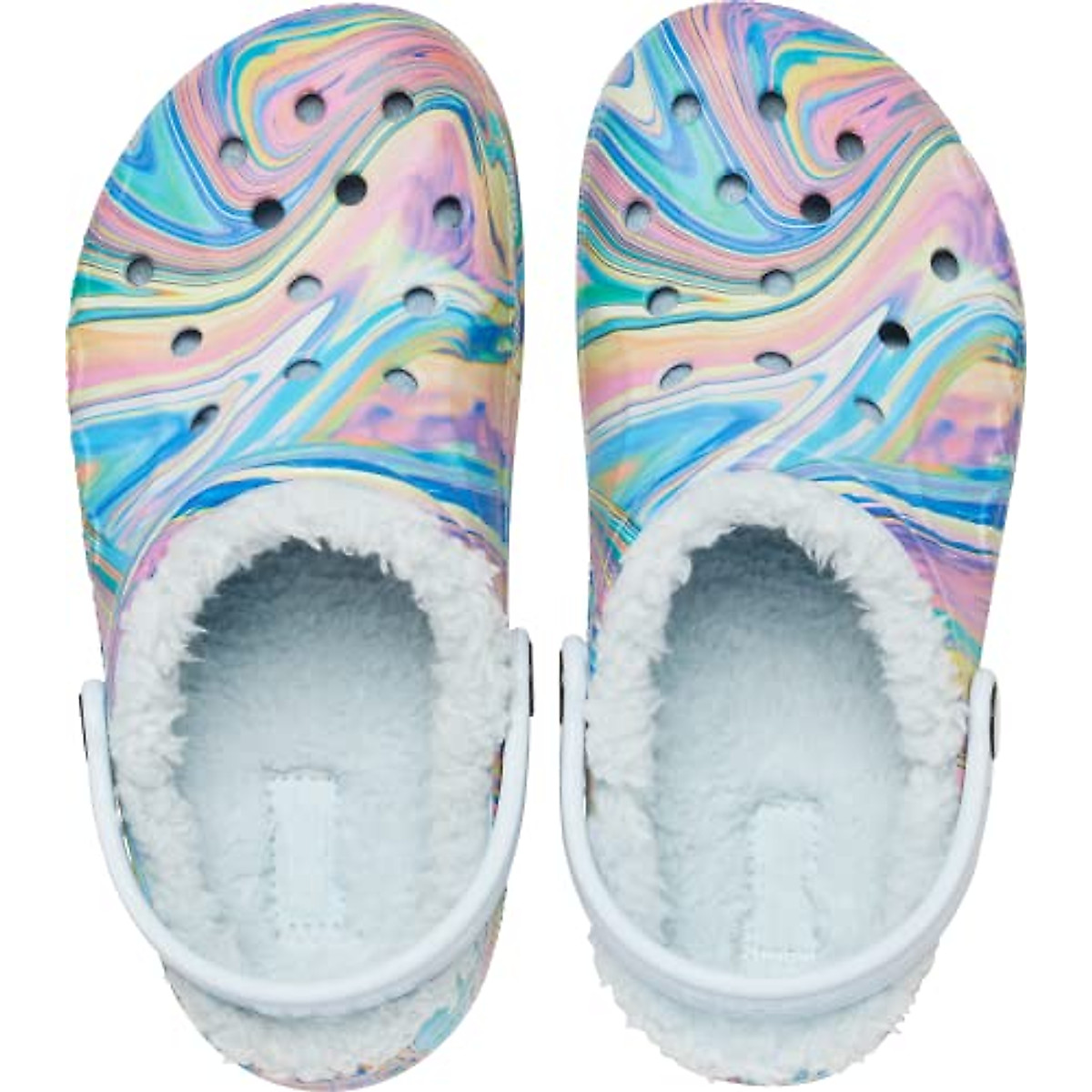 Crocs Baya Lined Clogs, Fuzzy Slippers for Kids and Toddlers, Rainbow Swirl, 13 US Unisex Little