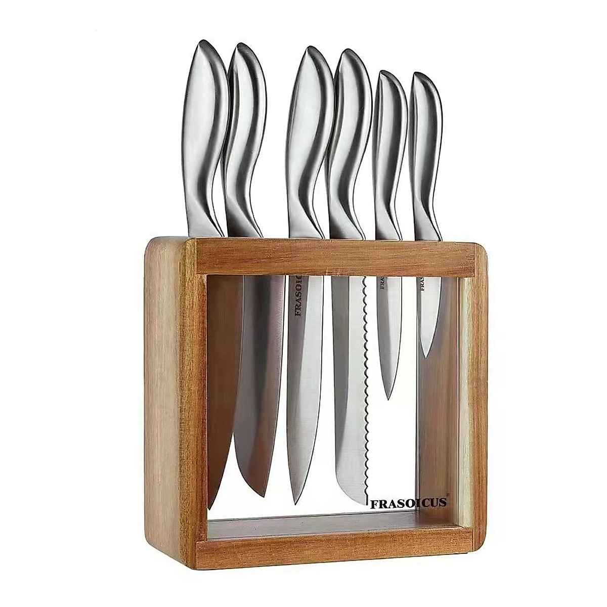 FRASOICUS 7 Pieces Kitchen Knife Set with Wooden Block, German Stainless Steel Ultra Sharp, Professional Chef Knife Set for Kitchen Best Gift