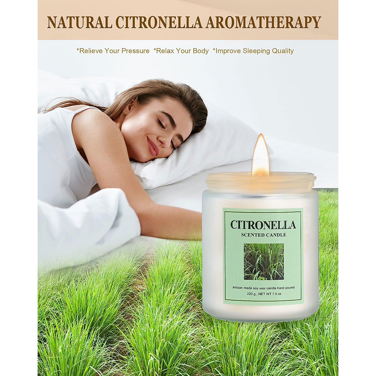 GITRANG 4 Pack Citronella Candle Set, 30 oz 200 Hour Home Aromatherapy Jar Candles, Long Lasting Aromatherapy Candles for Bedrooms Yoga Rooms Lounges Gardens Patios Balconies and Camping