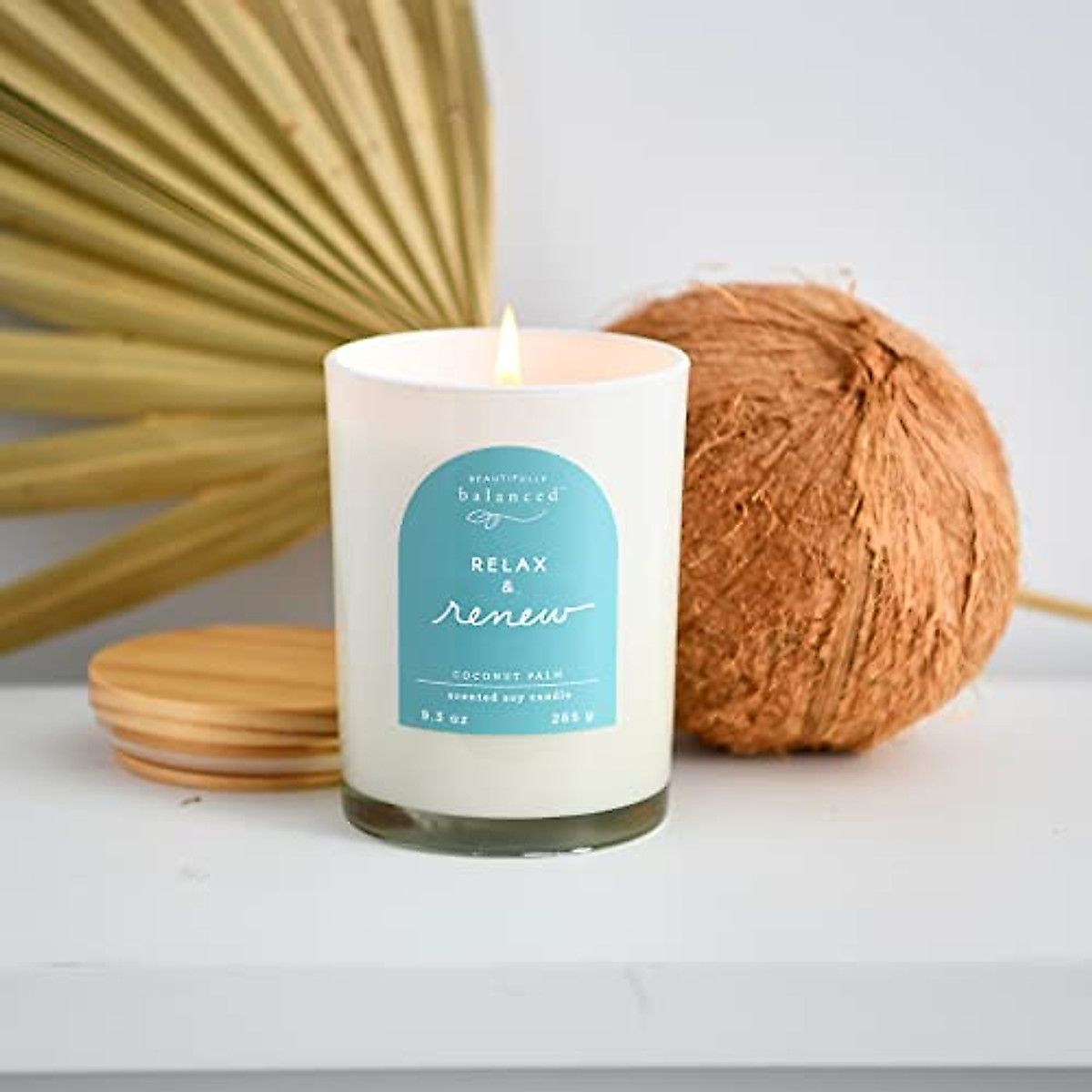 Beautifully Balanced Scented Lidded Glass Soy Candle, Relax + Renew, 9.3 oz.