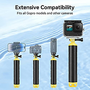 TELESIN Floating Hand Grip for GoPro Hero 11 10 9 8 7+ Series, DJI, Insta360 Most Action Cameras, Underwater Selfie Stick Suitable for Surfing, Snorkeling, Underwater Shooting