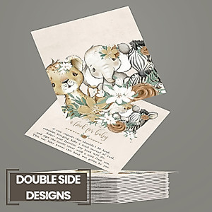 Flora Safari Books for Baby Shower Cards - 25 Pack - Cute Invitation Inserts for Girls - Bring a Book Instead of Cards Poem - Storybook Theme Ideas