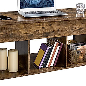 Yaheetech Lift Top Coffee Table with Hidden Compartment & Shelf, Lift Tabletop Dining/Center Table for Living Room Reception, Rustic Brown, 41inch L