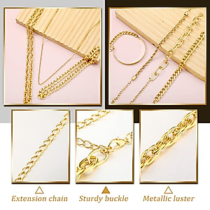 Glenmal 7 Pcs Halloween 90S Jewelry Set for Women Gold Necklace Bracelet Sets 80s Hip Hop Jewelry Gold Party Accessories (Classic)