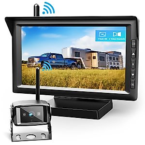 AUTO-VOX RV Backup Camera Wireless with 7" HD Split Screen Monitor, Infrared Night Vision Camera System high-Speed Observation, Hitch Trailer Backup Camera of Trailer Fifth Wheels RV Camper Truck