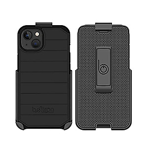 BELTRON Case with Belt Clip for iPhone 14, iPhone 13, Slim Full Protection Hybrid Case & Rotating Belt Clip Holster with Built in Kickstand, Scratch Resistant/Shock Absorption (NOT for PRO) - Black