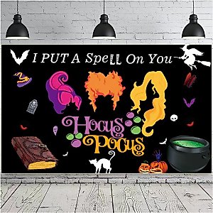 Hocus Pocus Decorations Banner, Hocus Pocus Decor Backdrop I Put A Spell On You Banner Hocus Pocus for Halloween Party Decorations 71" X 43"