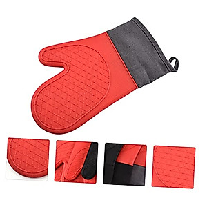 3 Pcs Silicone Oven Gloves Silicone Pot Holders Mittens Kids Silicone Mitts Baking Mittens Grill Mitt Barbecue Mitten Red Handle Oven Glove