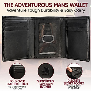 BULL GUARD Genuine Nappa Leather Trifold Wallet For Men RFID And ID Window