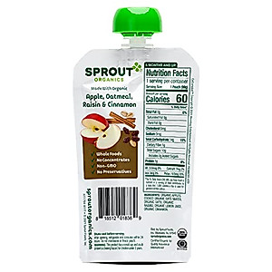 CoComelon Sprout Organic Baby Food Pouches, Apple Oatmeal Raisin with Cinnamon, 3.5 Oz Purees (Pack of 12)